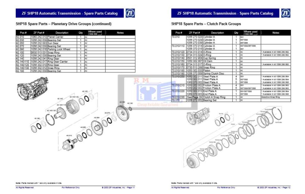 ZF 5HP18 Automatic Transmission Spare Parts Catalog