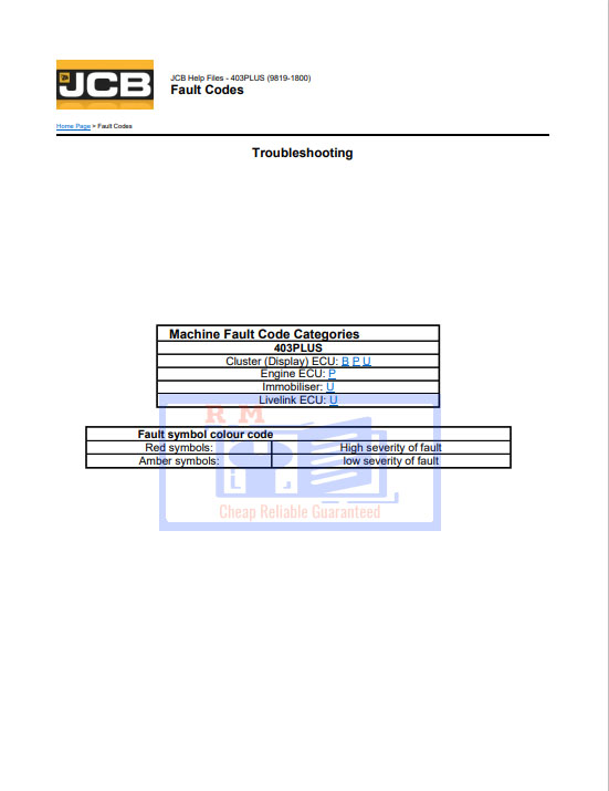 JCB 403PLUS Loader Full List Of Fault Code Explanations JCB 403PLUS Loader Full List Of Fault Code Explanations