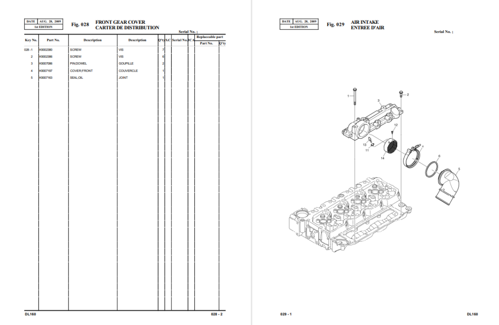 Doosan DL160 Wheel Loader Parts Manual