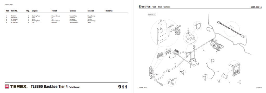 Terex TLB890 Tier 4 Backhoe Loader Parts Manual