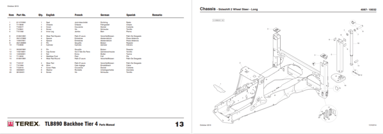 Terex TLB890 Tier 4 Backhoe Loader Parts Manual