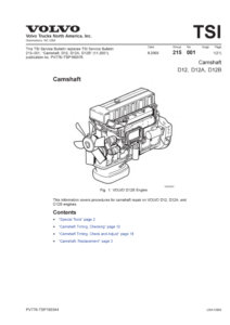 Volvo D12, Volvo D12A, Volvo D12B Engines Camshaft Repair Manual