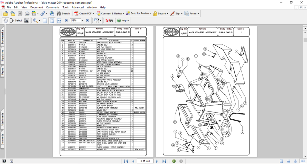Aisle Master Forklift 20 & 44 Spare Parts Manual