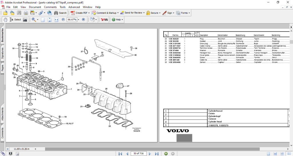 Volvo BL71B Backhoe Loader Parts Catalog