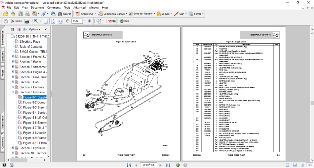 Caterpillar Telehandler TH414, TH514, TH417 Parts Manual