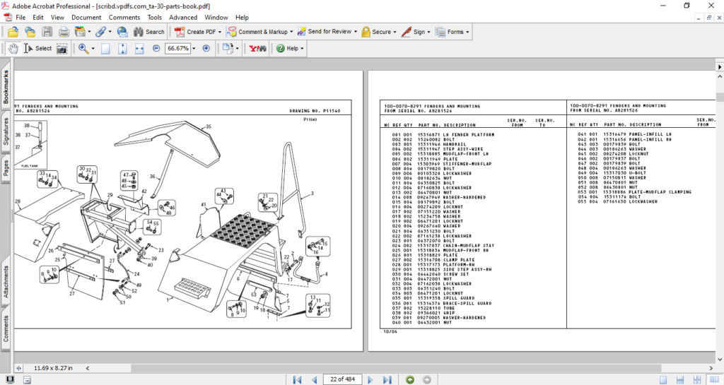 Terex TA30 Articulated Truck Parts Manual