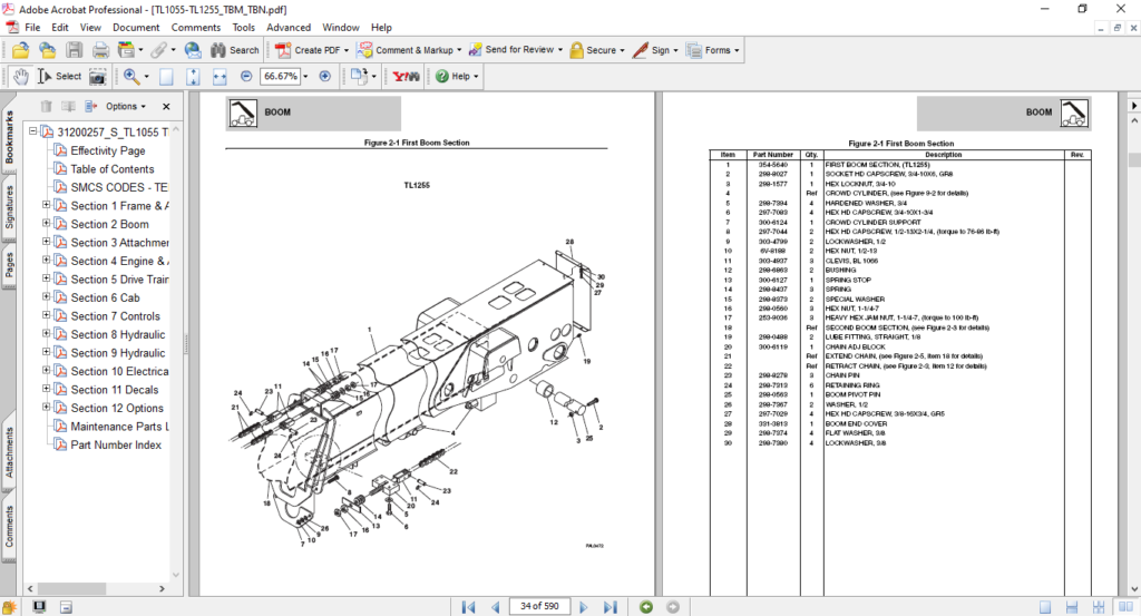 Caterpillar TL1055, Caterpillar TL1255 Telehandlers Parts Manual
