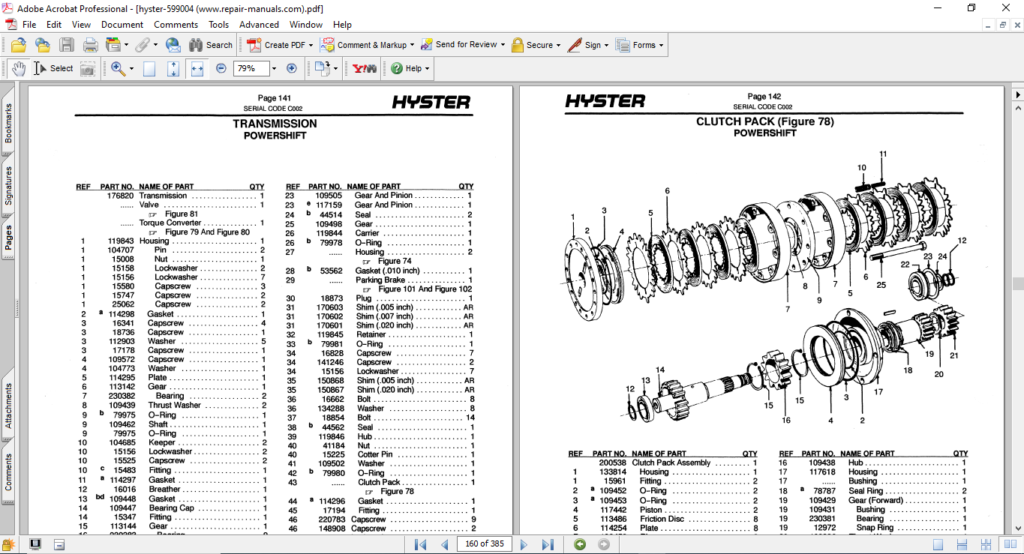 Hyster S30C, Hyster S40C, Hyster S50C (C002) Forklift Parts Manual