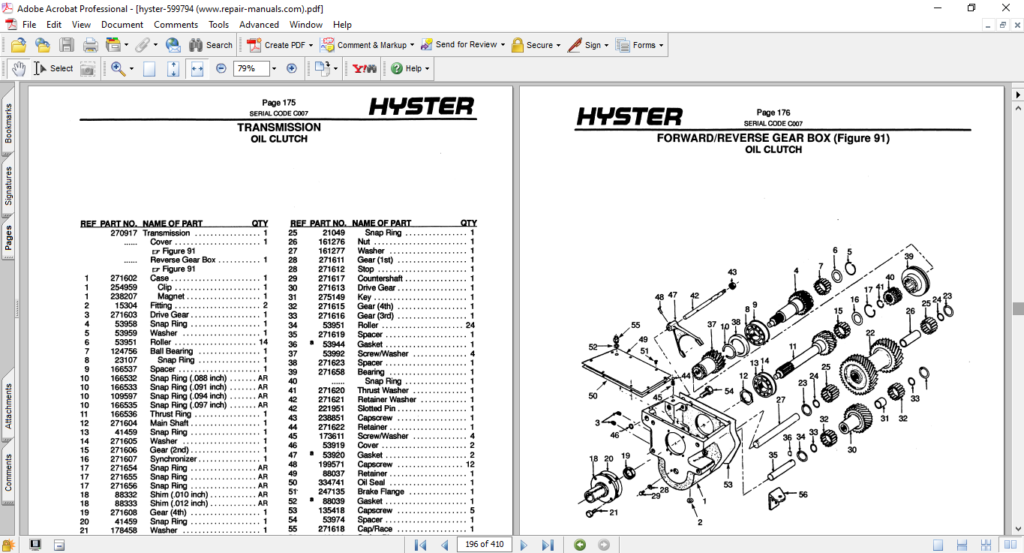 Hyster H150H To H275H (C007) Forklift Parts Manual